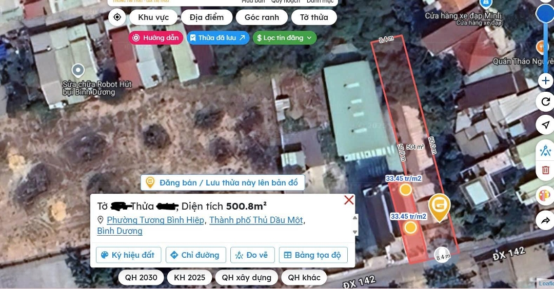 bán đất mặt tiền đx 142 thủ dầu bình dương 500m2 tc 200 shr cách ngã ba sở gà chỉ 2p di chuyển ...
